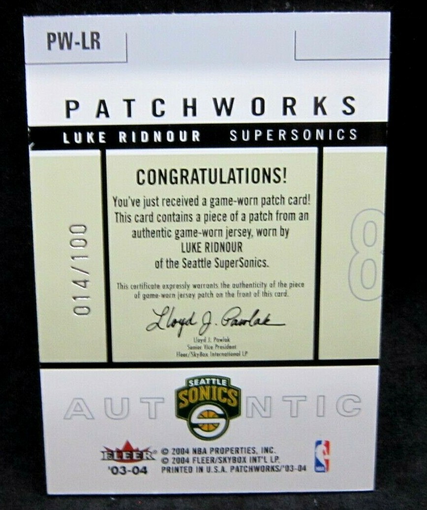 Luke Ridnour 2003-04 Fleer Patchworks 3Clr GU Patch Rookie#/100 ...
