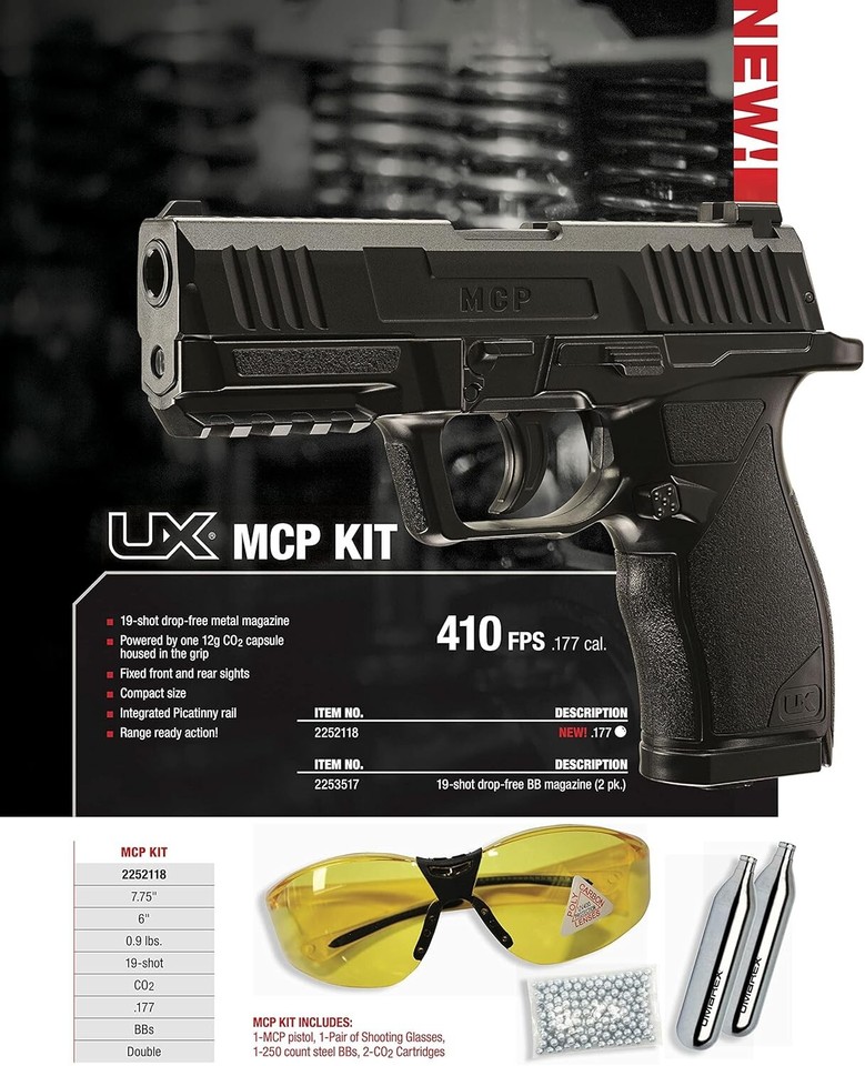 Umarex MCP .177 Cal Air Pistol BB Gun w/ CO2, 250 BBs & Safety Glasses ...