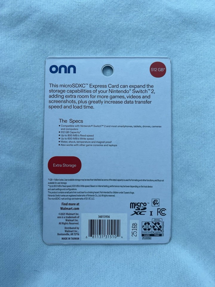 NEW ONN 512 GB Micro SD Express Card - Nintendo Switch 2 SEALED IN HAND ...