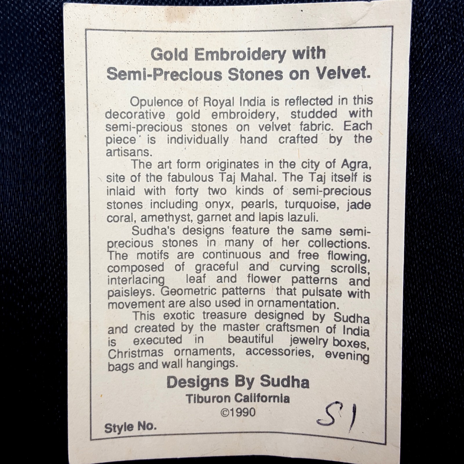 Sudha Box, Gold Embroidered Velvet with Semi Precious Stones, Silk ...