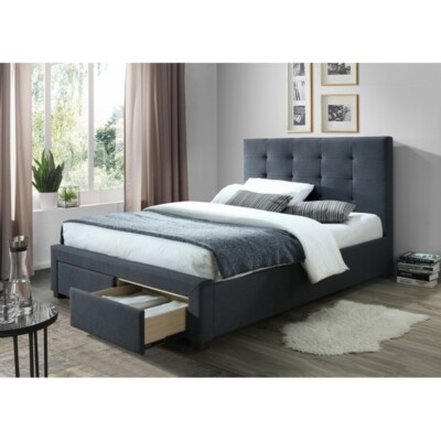 LABELLE DOUBLE FABRIC BED WITH 2 END STORAGE DRAWERS GREY | eBay