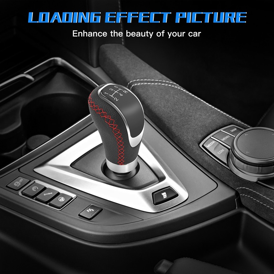 Car Manual Gear Shift Knob 5 Speed Red Stitching Leather Protect for ...