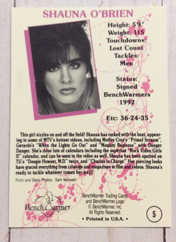 1992 Benchwarmer Series One First Edition Card # 5 Shauna O'Brien | eBay