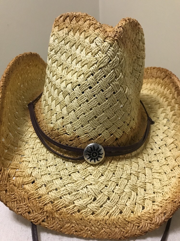 Distressed Basket Weave Western Straw Cowboy Hat silver conch chin cord ...