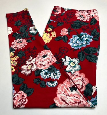 NEW LuLaRoe TC2 Legging RED PINK TEAL Hunter Green Leaf FLORAL COLORFUL ...