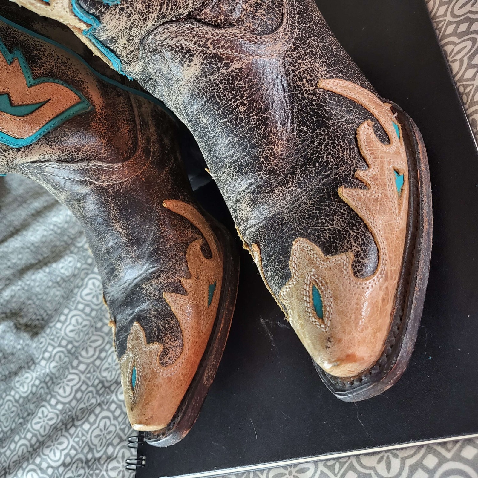 Corral Top Eagle Overlay Cowboy Boot Women's 5 Black/… - Gem