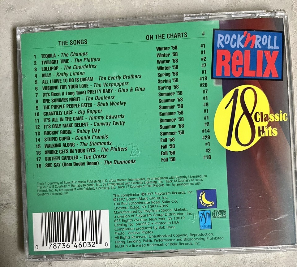 Rock 'N Roll Relix: 1958 by Various Artists (CD, 1997, BCI-Eclipse ...