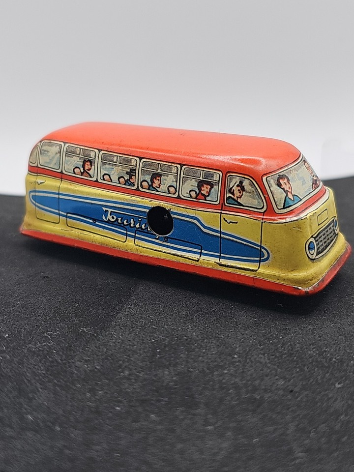 Vintage West Germany Technofix Clockwork TOURING BUS Tin toy 3.25" No ...