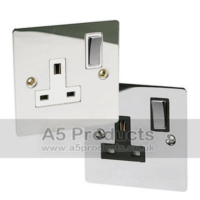 13 Amp Single Wall Plug Socket 1 Gang Polished Chrome Flat Style Silver ...