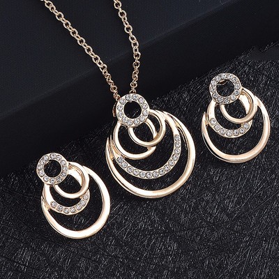 Gold Plated Geometric Multi Round Circle Rhinestone 2 pieces Jewelry ...