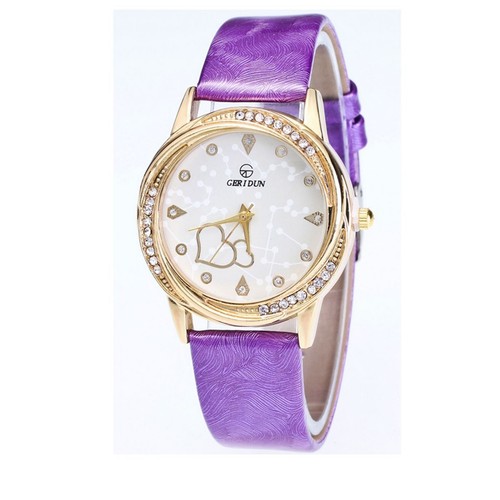 Purple White and Gold Heart Watch Purple Love Time Elegant Present Gift ...