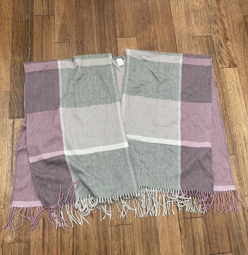 Woolrich Pink Plaid Tweed Fringe Boho Western Poncho Shawl Wrap Womans ...