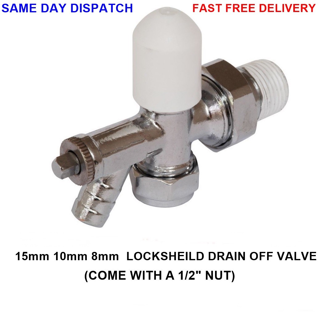 10mm 15mm 8mm Angled Radiator Valve Lockshield Drain Off Chrome/White ...