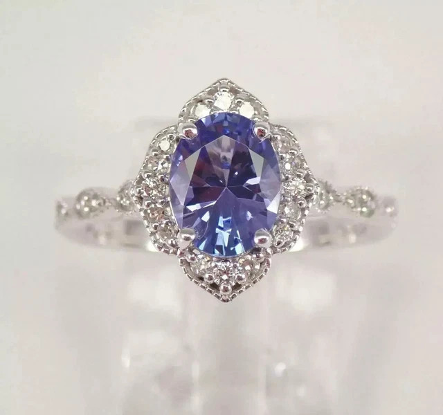 2.30Ct Oval Cut Lab Created Tanzanite Halo Engagement Ring 14K White ...