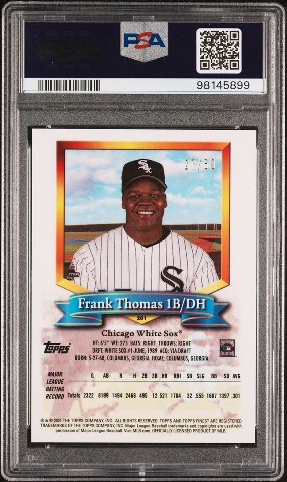2021 Topps Finest Flashbacks Frank Thomas Gold Refractor /50 PSA 10 Low ...