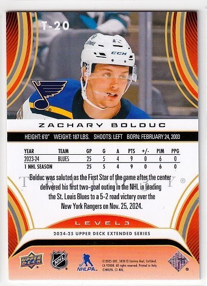2024-25 Upper Deck Trilogy Rookie Premiere Level 3 #T20 Zachary Bolduc ...