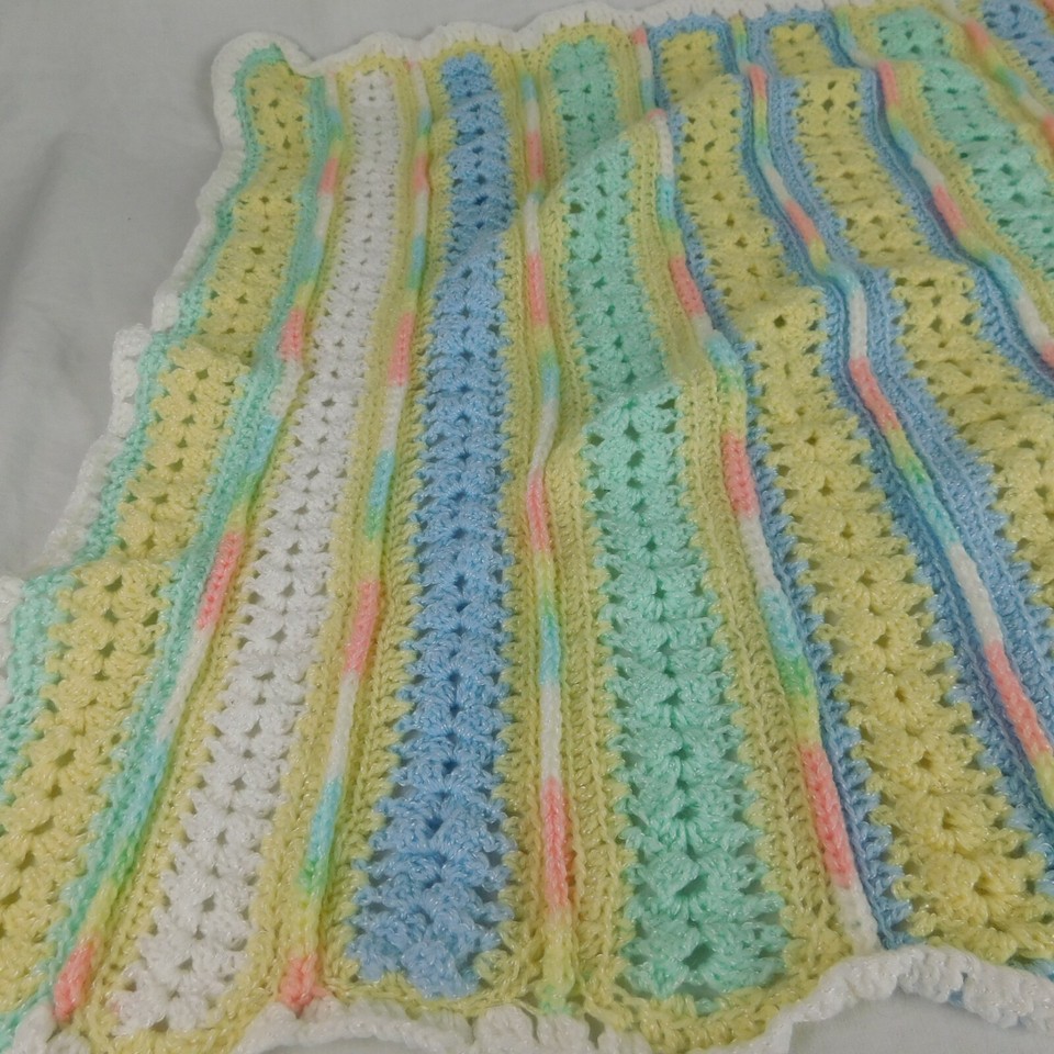 Hand Crocheted Multi-color Baby Blanket 36" x 25" Polyester Acrylic ...