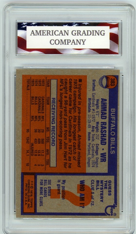 1976 Topps #383 Ahmad Rashad AGC 10 Gem Mint Buffalo Bills | eBay