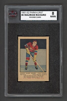 1951-52 PARKHURST #4 MAURICE RICHARD ROOKIE CARD KSA 8 NEAR MINT-MINT ...