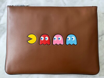PAC-MAN x Coach Large Pouch with Pacman Motif Saddle Brown | eBay