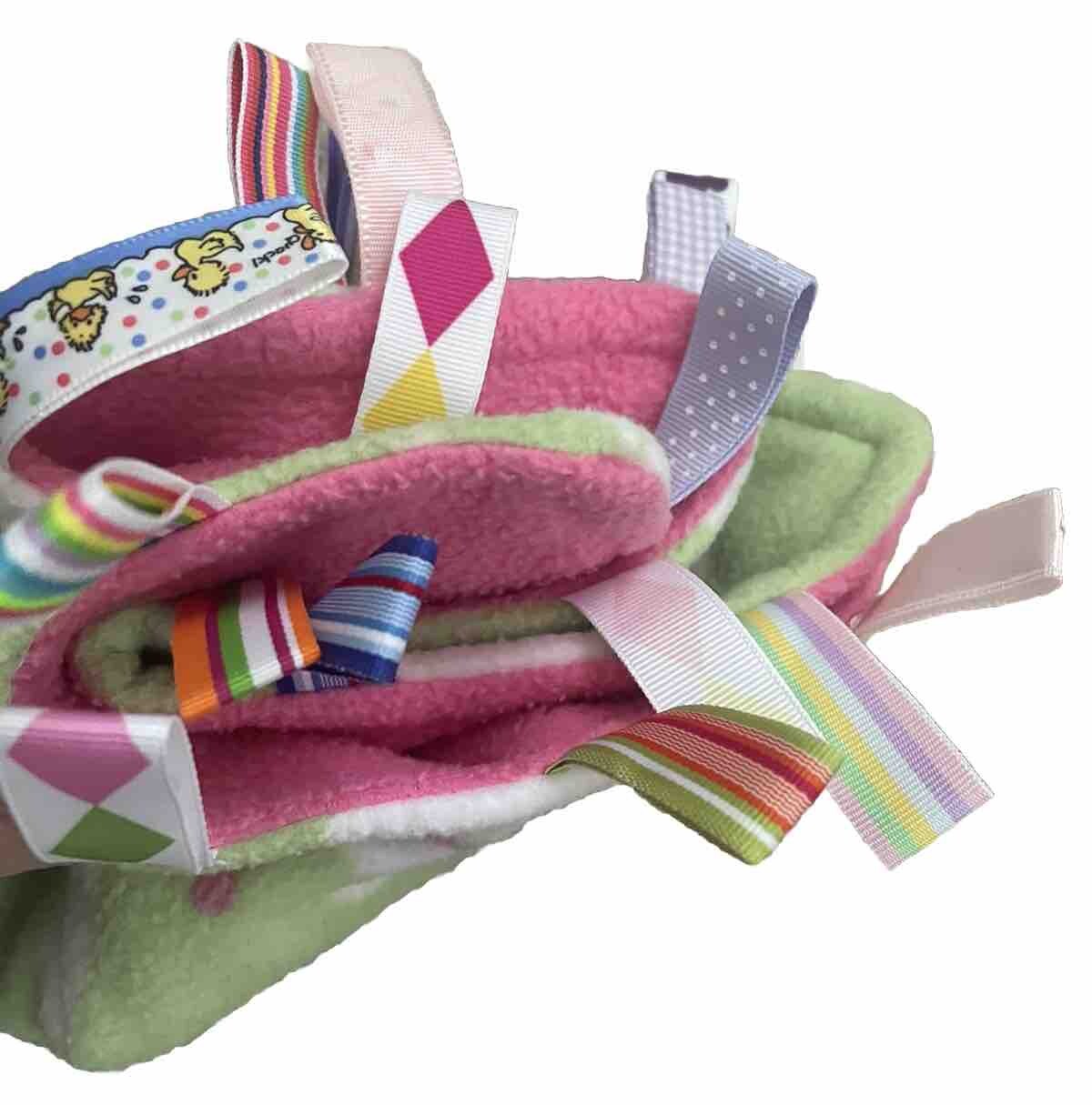 Taggies Pink Green Bunny Rabbit 🐇 Fleece Lovey Security Blanket Baby 12 ...