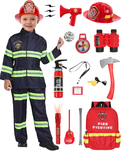 Kids Firefighter Costume 15 Pcs Fireman Dress-Up Toy Set Toddler ...