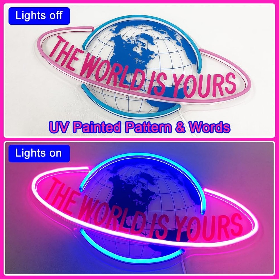THE WORLD IS YOURS Neon Sign for Wall Decor, Cool 15.7"x9.8", Ice Blue ...