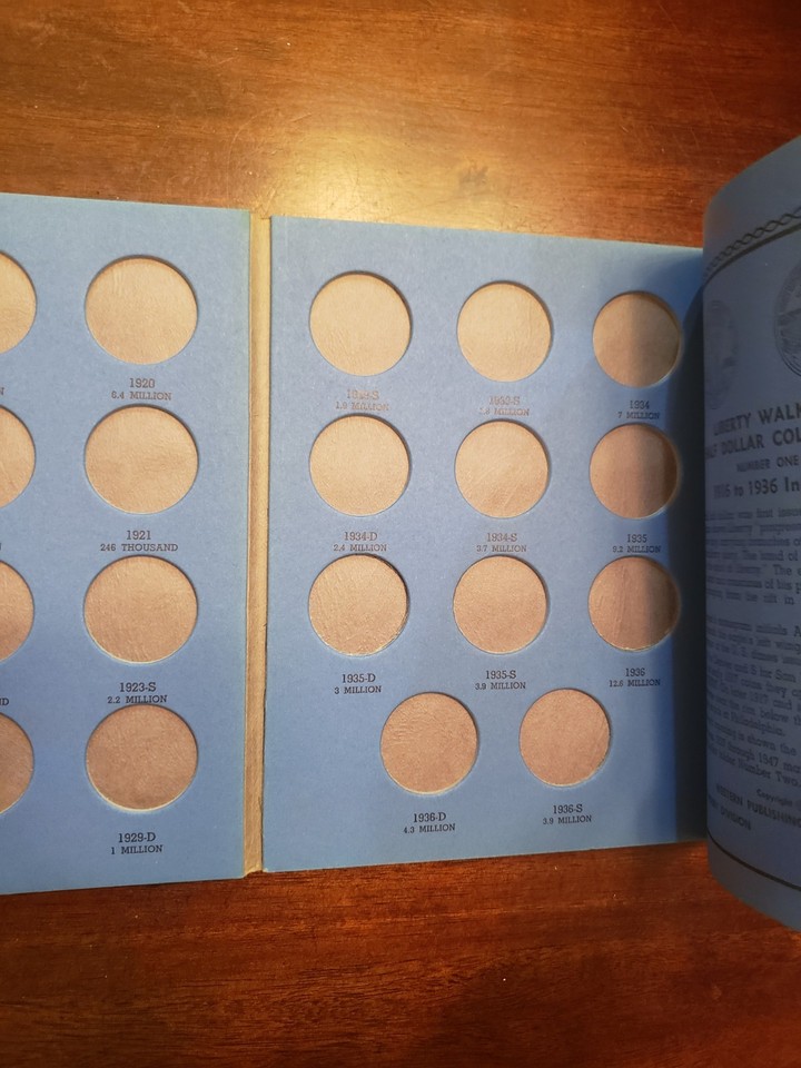 WHITMAN LIBERTY STANDING HALF DOLLAR COIN Book No.1 1916-1936 #9021 ...