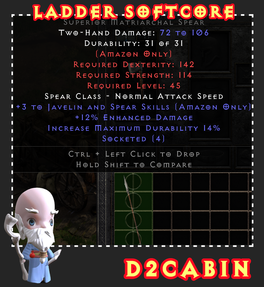 Diablo 2 D2R SC💥Ladder💥3 Skill 4 OS Matriarchal Spear💥Base💥PC/SWITCH/PS | eBay