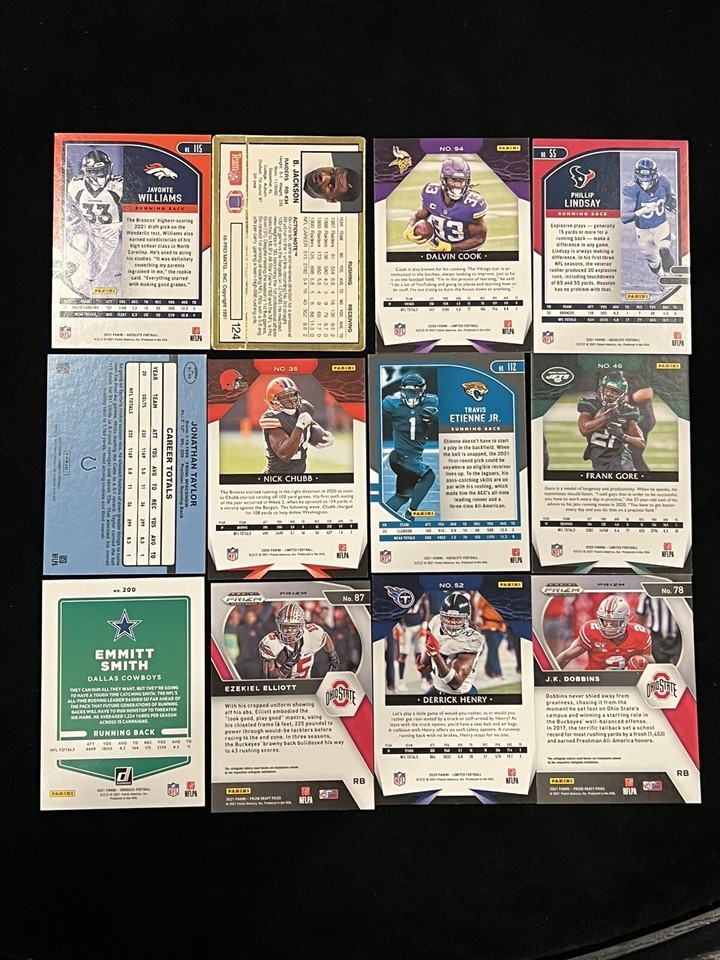 2021 LOT OF 12 RUNNING BACKS BO JACKSON, ETIENNE, CHUBB, EMMIT SMITH ...