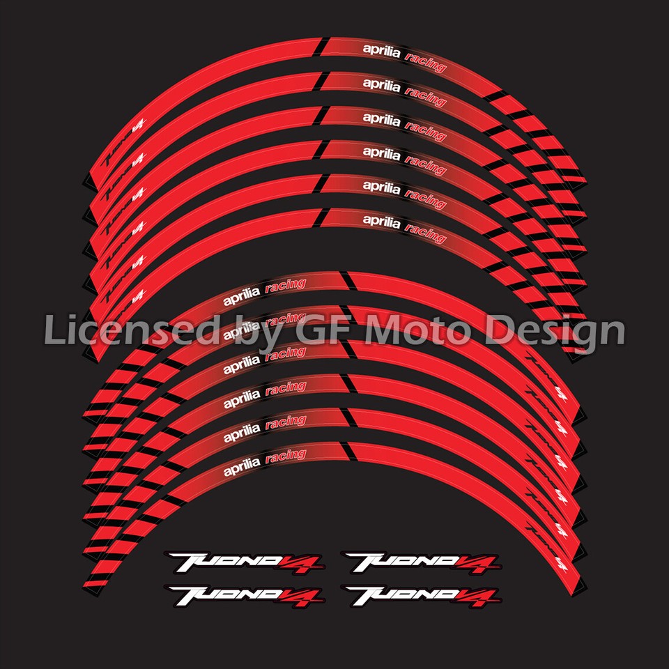 Laminated Red Motorbike Wheel Decals 12 Rim stickers Aprilia Tuono V4 ...