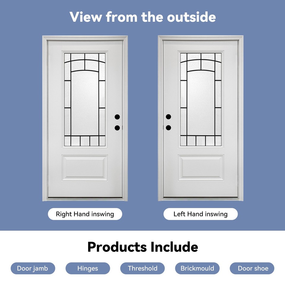 36x80 White Primed Smooth Fiberglass Entry Door , LH Inswing, 4-9/16 ...