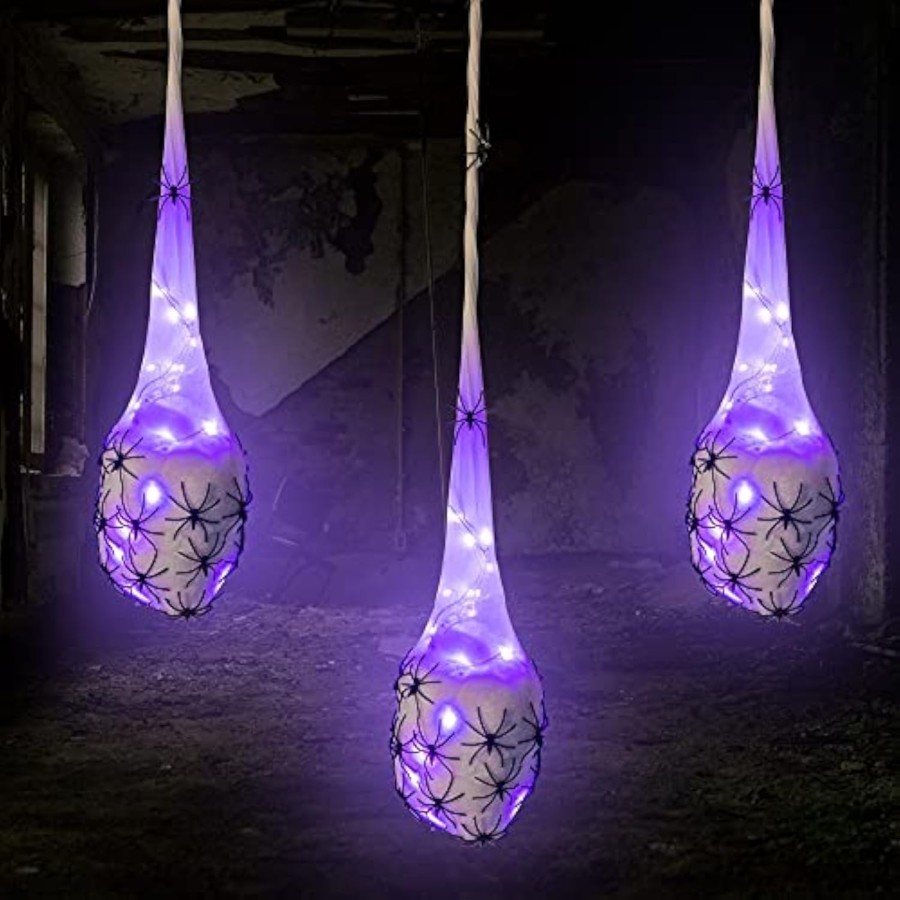 3.2ft halloween decoration hanging light up spider egg sacs 3 packs, g ...