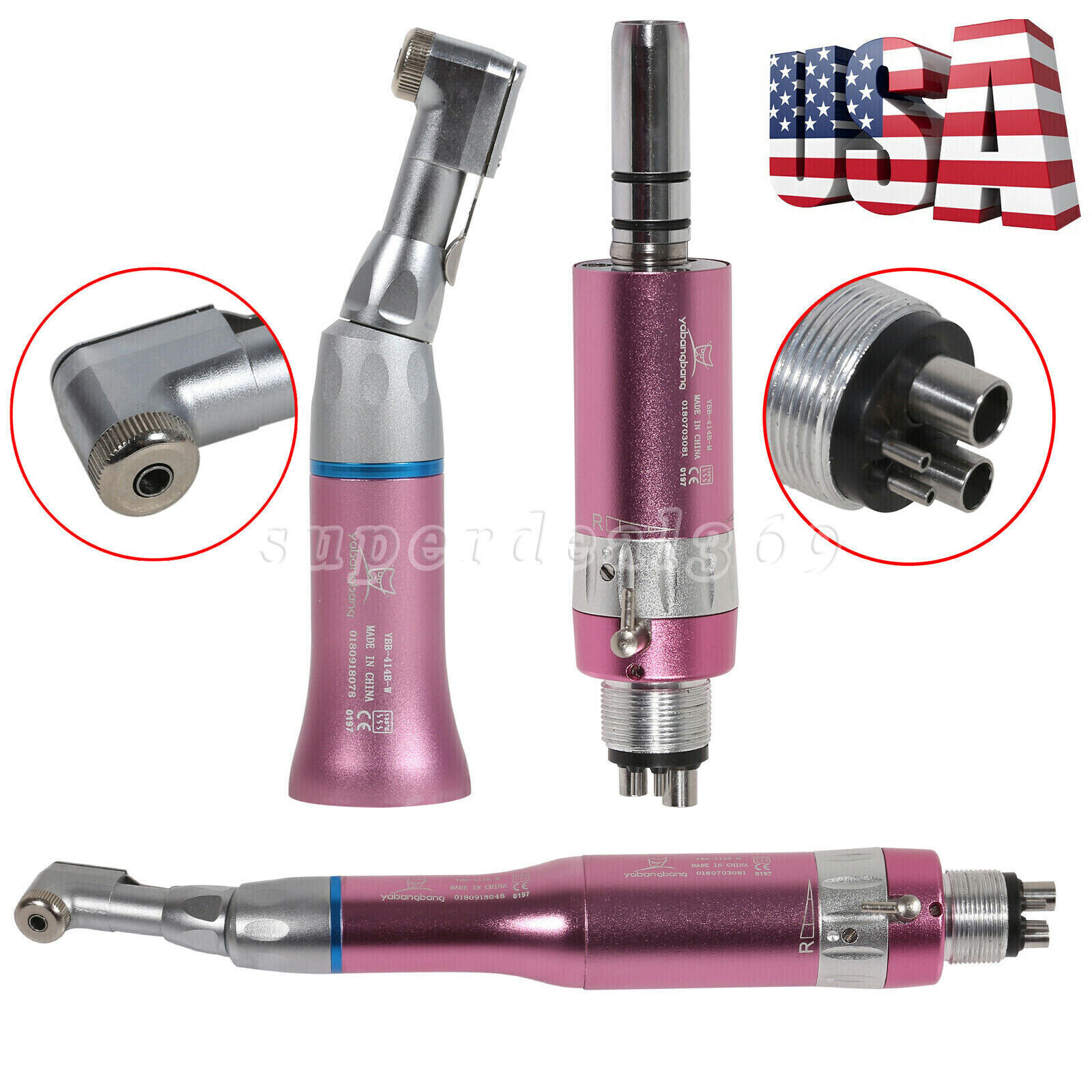 Dental Low Speed Handpiece Straight/Contra Angle/Air Motor 4Hole Pink ...