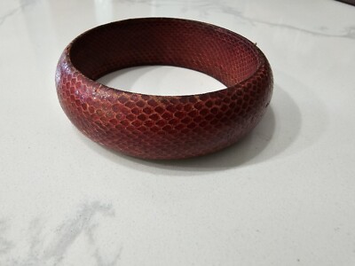 Vintage Snake Skin Leather Genuine Bangle Bracelet 3" Unique Estate ...