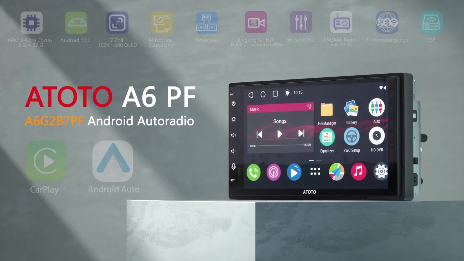 ATOTO A6PF Android Autoradio 2 DIN GPS Navi WiFi Wireless CarPlay DAB+ ...