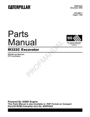 Caterpillar Cat M322C Excavator Parts Catalog Manual ser CPT1-UP ...
