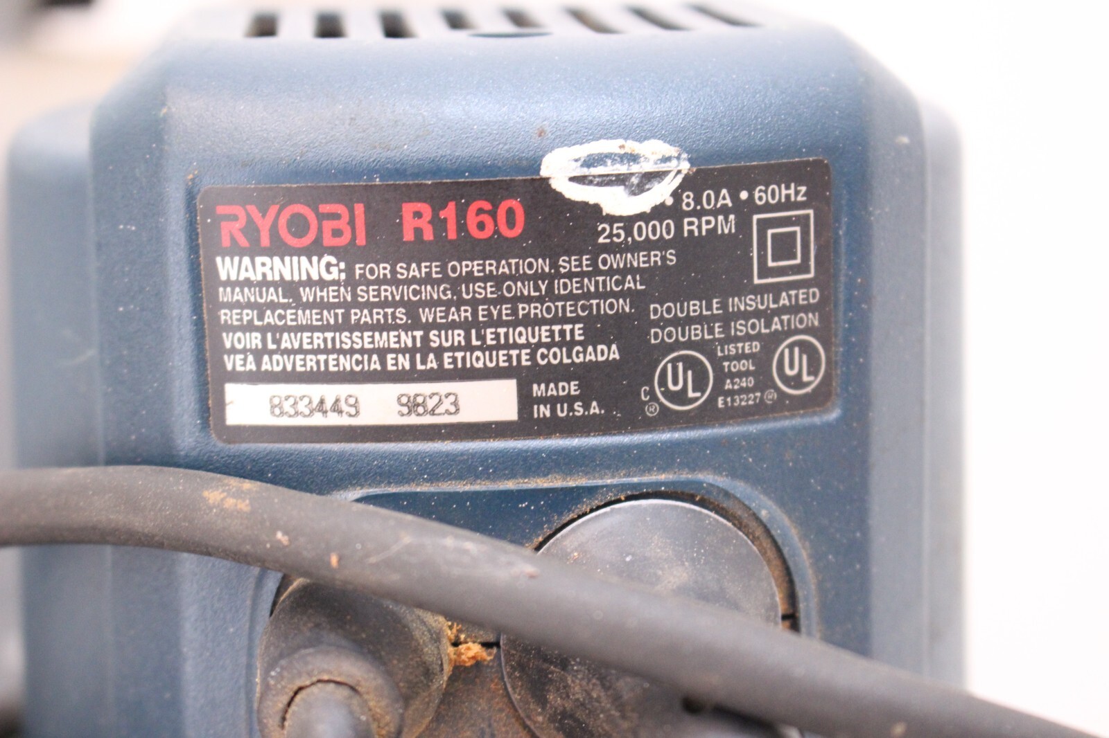 Ryobi Router R160 8.A 25,000 RPM 1-1/2-HP 1/4" Tested Working Condition ...