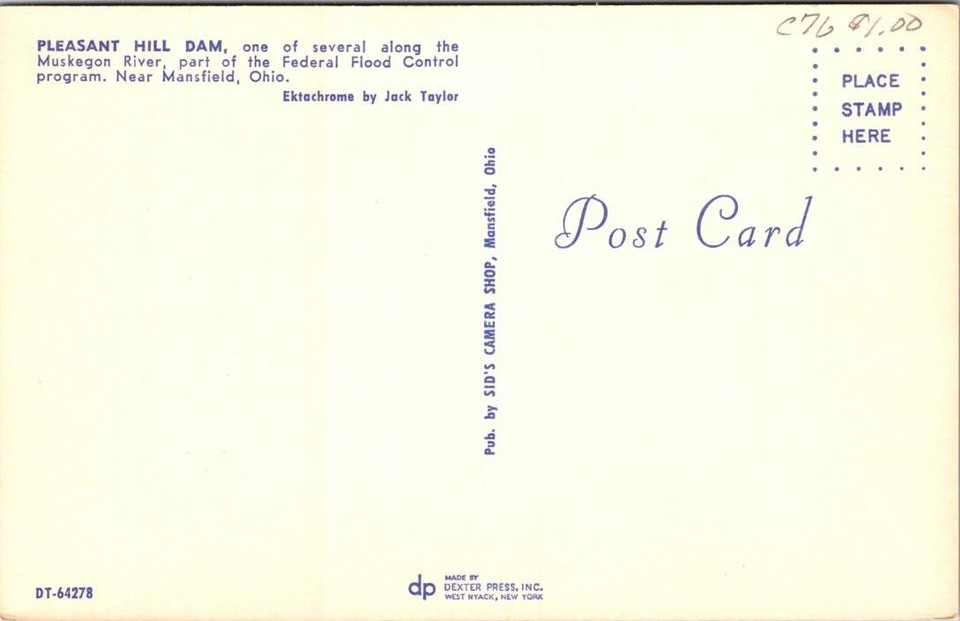Vintage Pleasant Hill Dam Postcard Mansfield Ohio Muskegon River Flood ...
