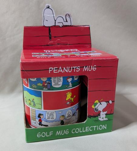 Vintage SNOOPY Tee Time Golf Coffee Mug Cup PEANUTS Comic Book CHARLIE ...
