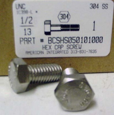 1/2-13x1 Hex Head Cap Screws 304 Stainless Steel (4) | eBay