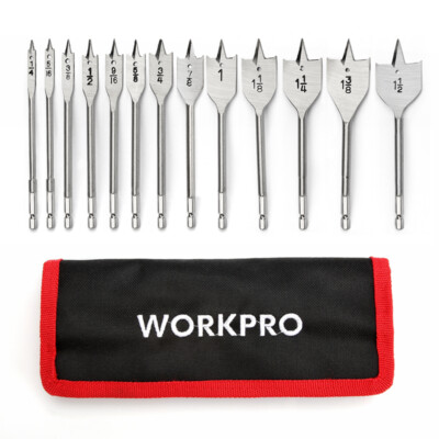 WORKPRO 13Piece Spade Drill Bit Set in SAE Paddle Flat BitsNylon w ...