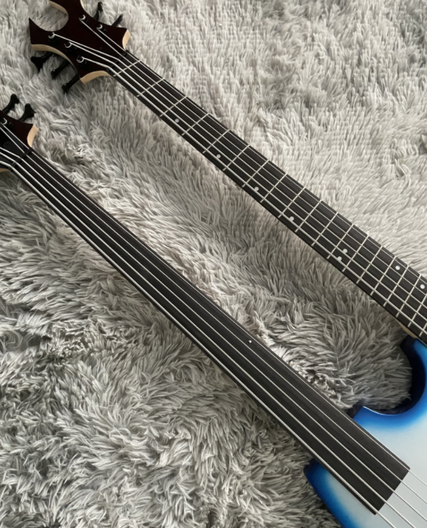 Custom Double Neck Electric Bass Guitar Blue 5+5 Strings Fretless Free ...