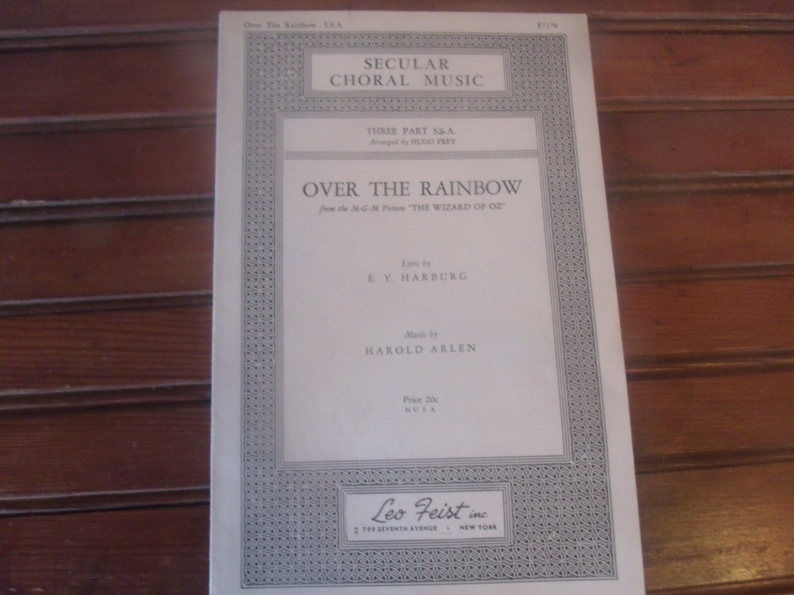 Over The Rainbow Sheet Music Secular Choral The Wizard Of Oz Harold ...