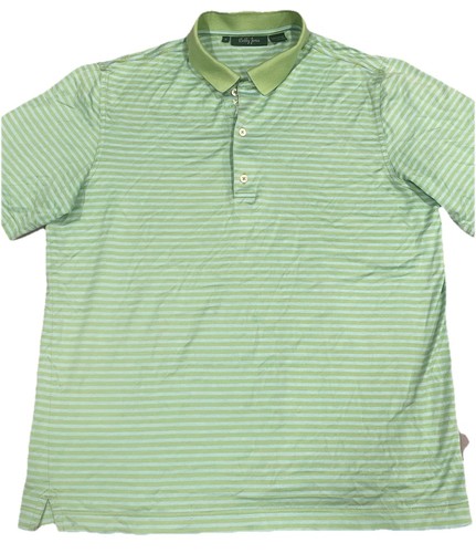 Bobby Jones Mens Polo Shirt M Green Blue Striped Cotton Golf Sport Logo ...