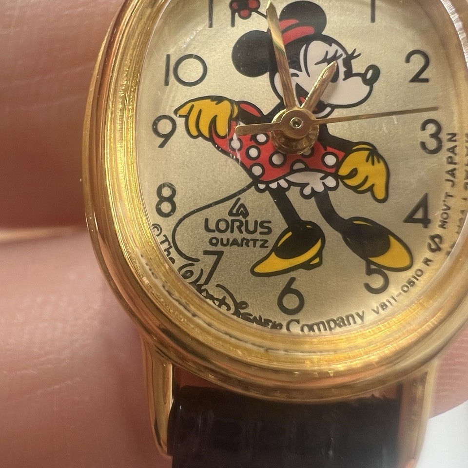 Vintage Lorus Disney Minnie Mouse Watch Women 16mm Gold Tone Brown ...