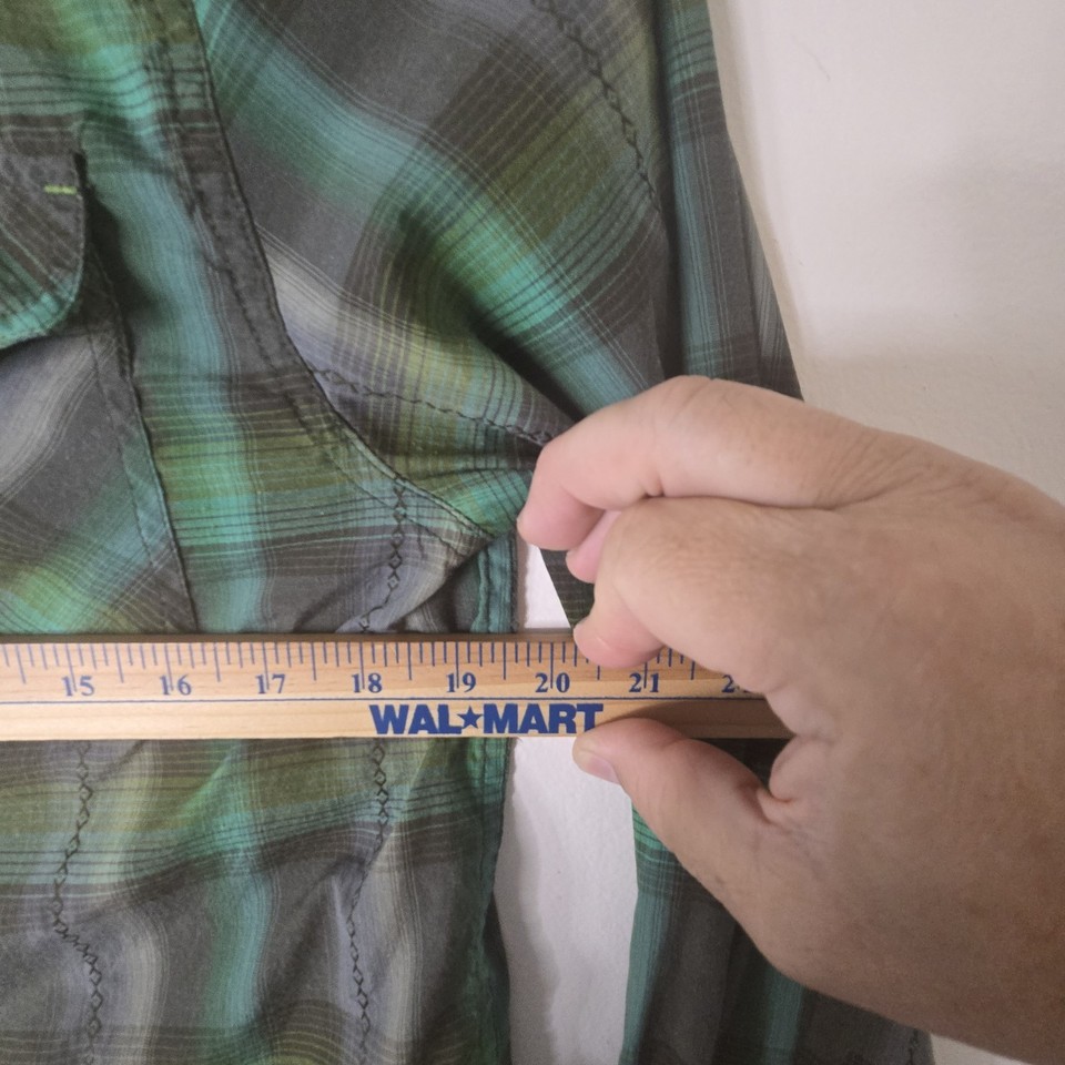 Prana Pearl Snap Shirt Mens Medium Western Green Plaid Long Sleeve ...