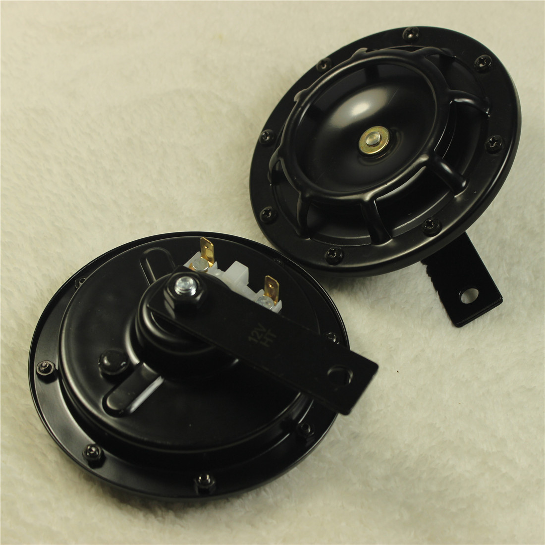 2 PCS BLACK 12V SUPER LOUD ELECTRIC HORN BLAST TONE MOTORCYCLE CHOPPER ...