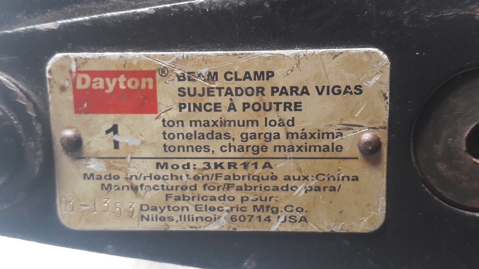 Dayton Beam Clamp Vertical Lift 1 Ton 3KR11A Rigging for sale online | eBay