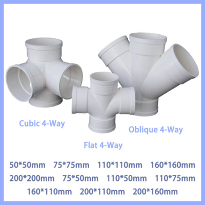 PVC 4-Way Equal/Reducer Drainage Pipe Fittings Adapter Connector Joint ...